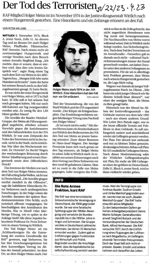 Der Tod des Terroristen Holger Meins in der JVA Wittlich ...